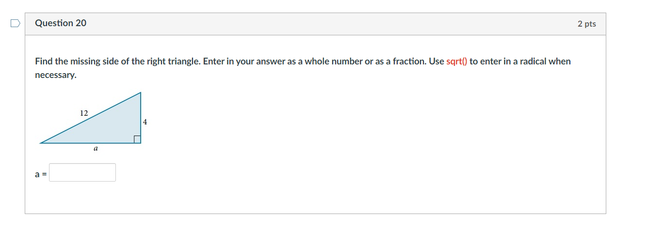Solved Find the missing side of the right triangle. Enter | Chegg.com