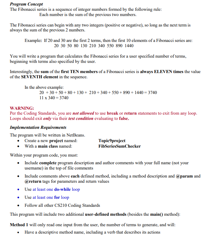 Solved Program Concept The Fibonacci series is a sequence of | Chegg.com