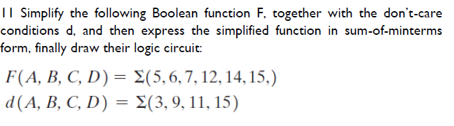 Solved II Simplify the following Boolean function F, | Chegg.com