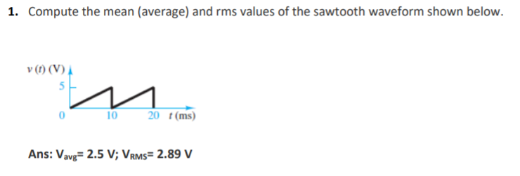 Solved 1. Compute the mean (average) and rms values of the | Chegg.com