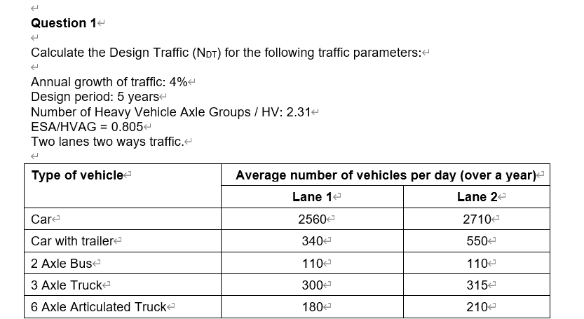 Solved Question 12 Calculate the Design Traffic (Not) for | Chegg.com