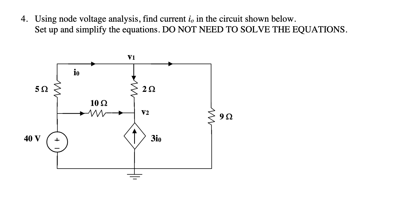 Solved 4. Using node voltage analysis, find current io in | Chegg.com