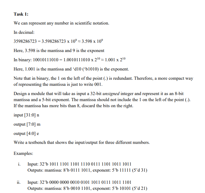 Solved Task 1: e can represent any number in scientific | Chegg.com