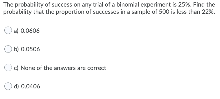 Solved The probability of success on any trial of a binomial | Chegg.com