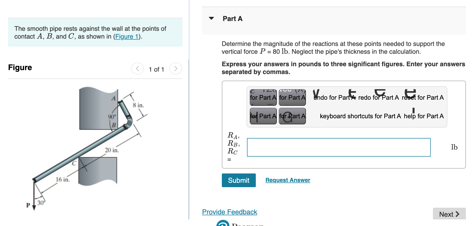 Solved The smooth pipe rests against the wall at the points | Chegg.com