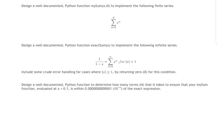 Solved Design A Well Documented Python Function Mysum X N