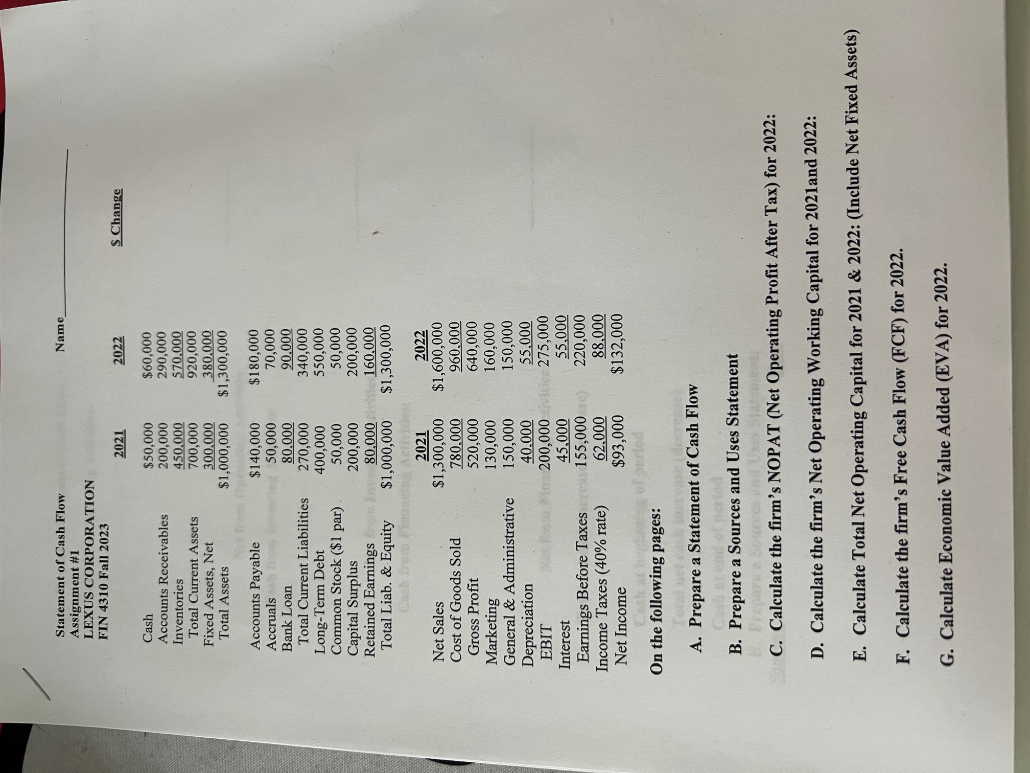 Solved On the following pages: A. Prepare a Statement of | Chegg.com