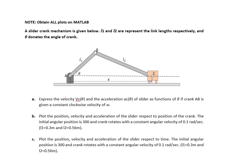 Solved NOTE: Obtain ALL plots on MATLAB A slider crank | Chegg.com