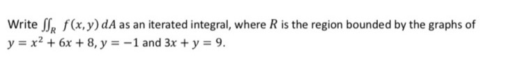 Solved Write ∬Rf(x,y)dA ﻿as an iterated integral, where R | Chegg.com