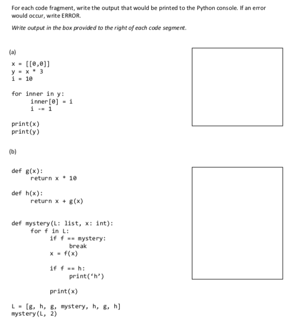 Solved Consider the following Python class and function. | Chegg.com