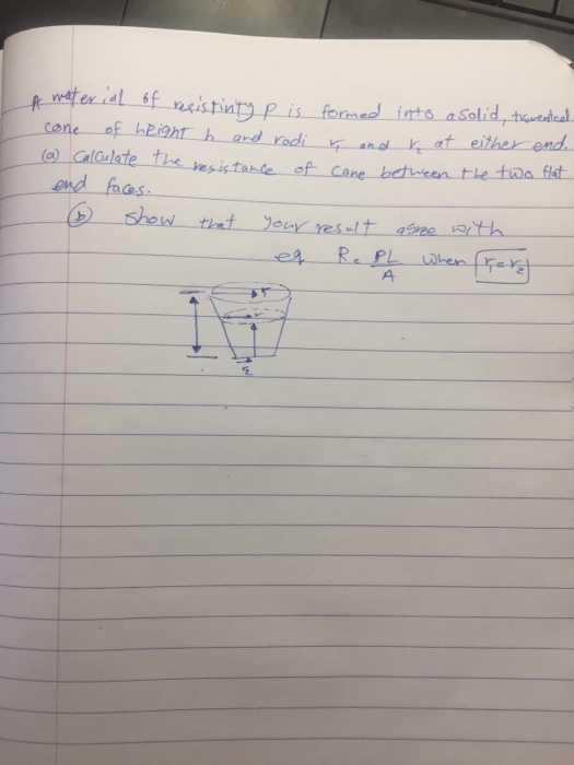 Solved A material of resistivity rho is formed into a Solid, | Chegg.com