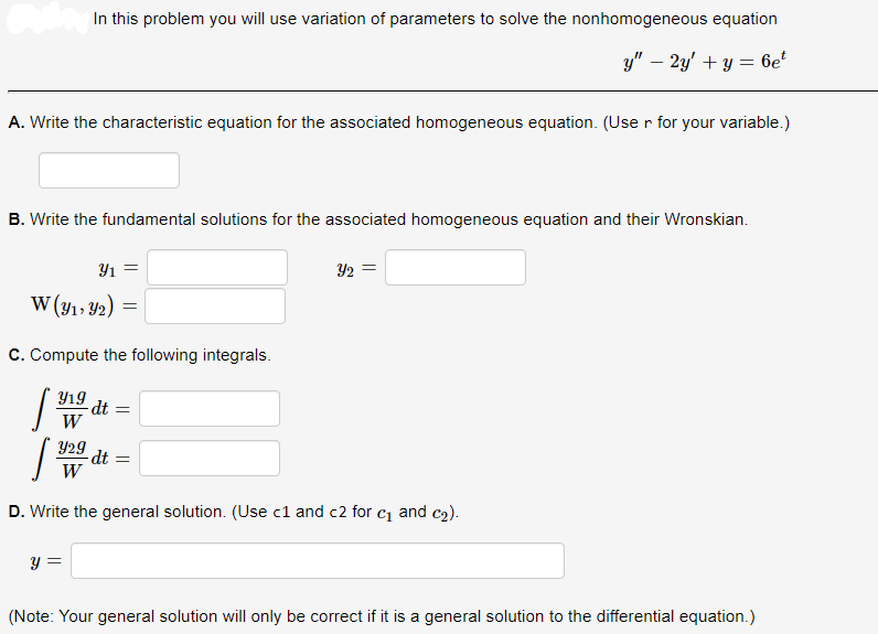 Solved In this problem you will use variation of parameters | Chegg.com