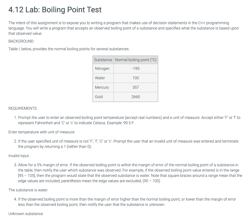 Solved 4.12 Lab: Boiling Point Test The intent of this | Chegg.com