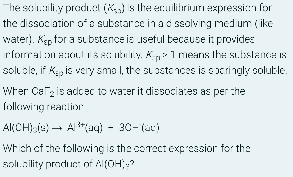 Solved a The solubility product (Ksp) is the equilibrium | Chegg.com