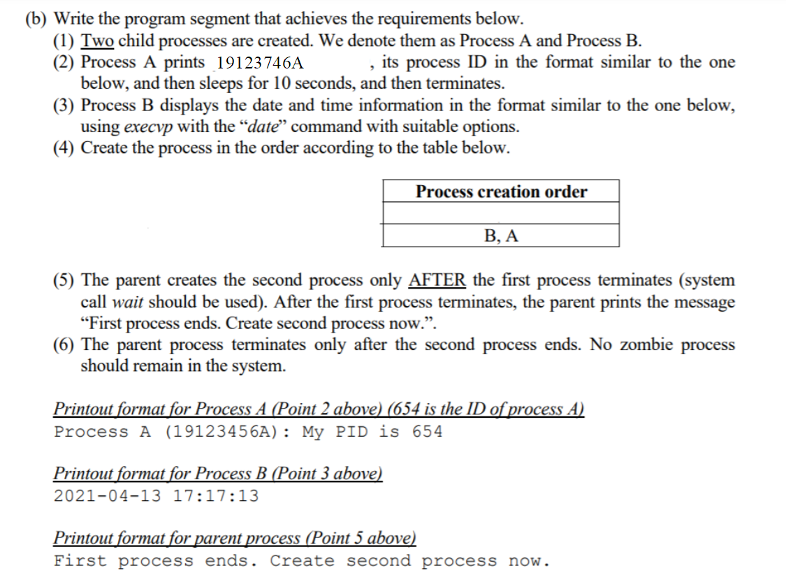 Solved (a) For each part below, write down one program | Chegg.com