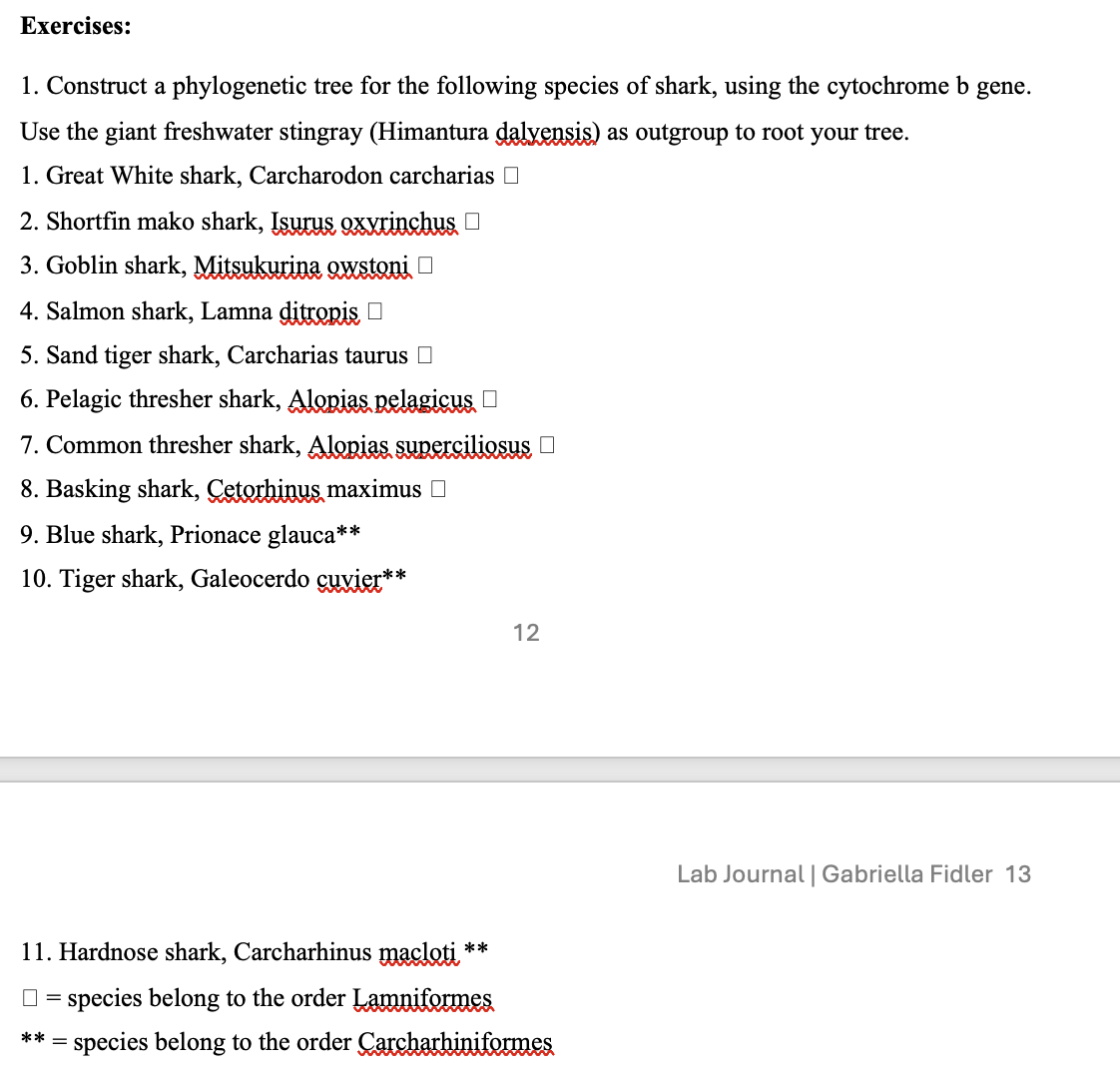 Solved Exercises:1. ﻿Construct a phylogenetic tree for the | Chegg.com
