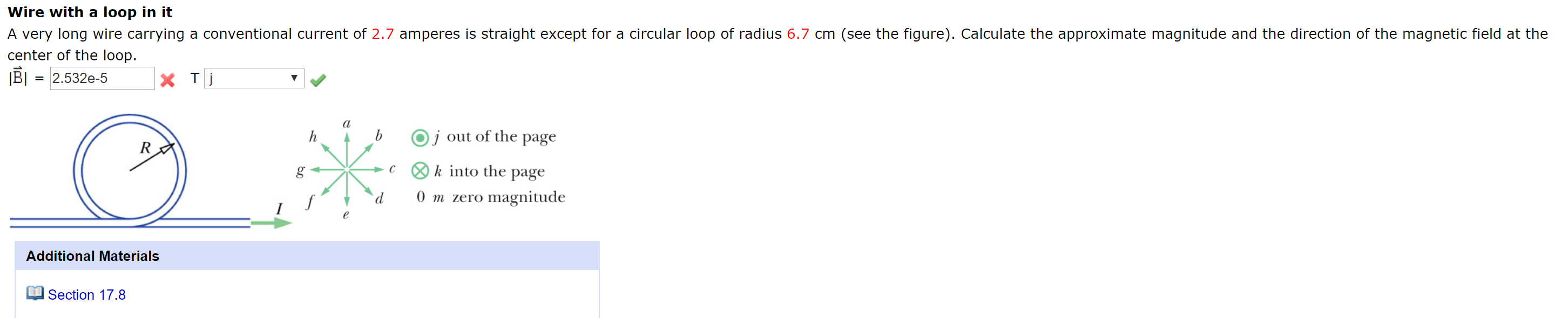 Solved Wire with a loop in it A very long wire carrying a | Chegg.com