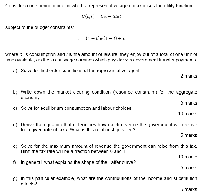 Solved Consider a one period model in which a representative | Chegg.com