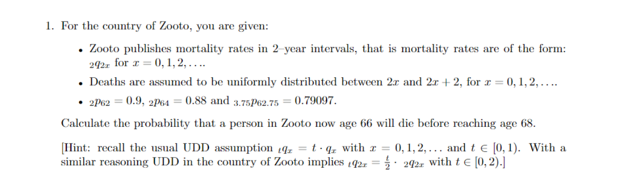 1. For the country of Zooto, you are given: - Zooto | Chegg.com