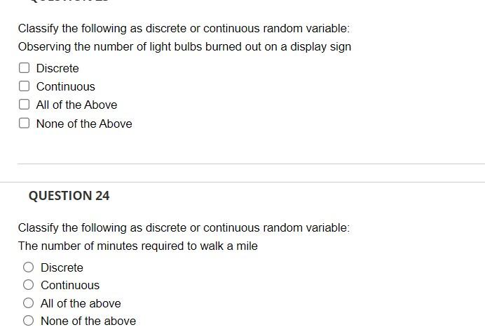 Solved Classify the following as discrete or continuous | Chegg.com