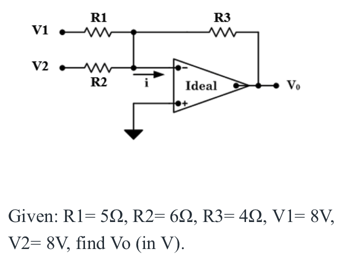 Solved Given: R1=5Ω,R2=6Ω,R3=4Ω,V1=8V,V2=8V, ﻿find | Chegg.com