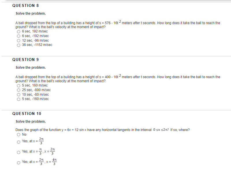 Solved QUESTION 8 Solve the problem. A ball dropped from the | Chegg.com