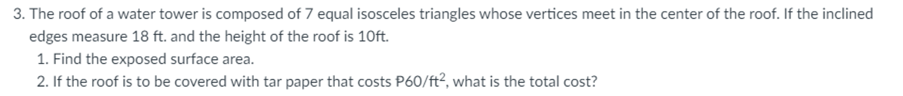 Solved 3. The roof of a water tower is composed of 7 equal | Chegg.com