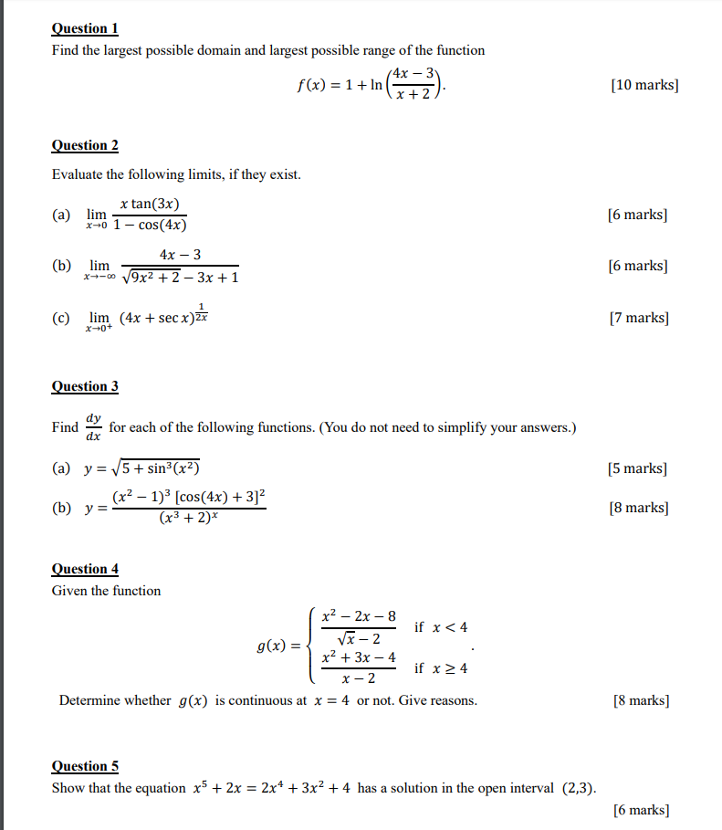 Solved Question 1 Find the largest possible domain and | Chegg.com