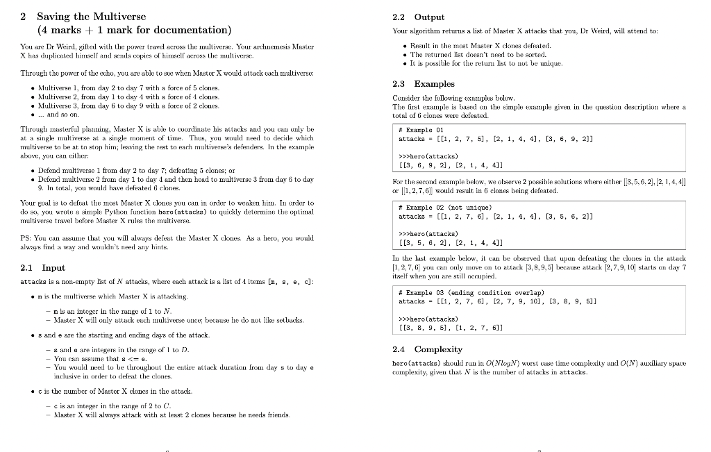 Solved 2 Saving the Multiverse (4 marks + 1 mark for | Chegg.com