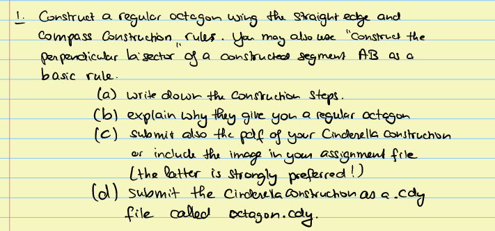 Solved 1. Construct a regular octagon wing the straight edge | Chegg.com