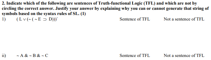 Solved 2. Indicate which of the following are sentences of | Chegg.com