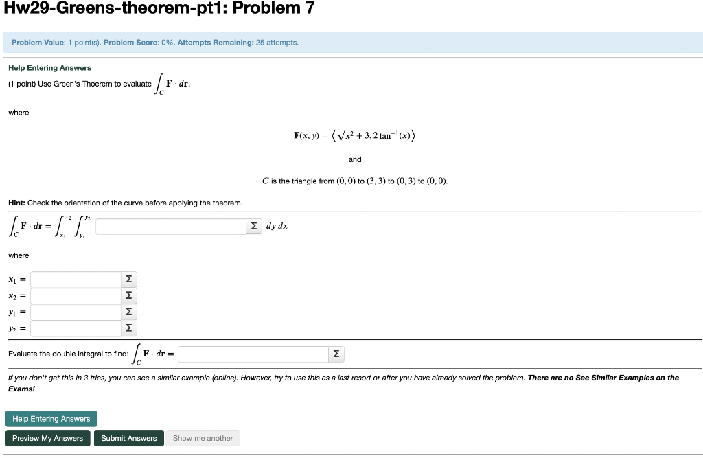 Solved Hw29-Greens-theorem-pt1: Problem 7 Problem Value: 1 | Chegg.com