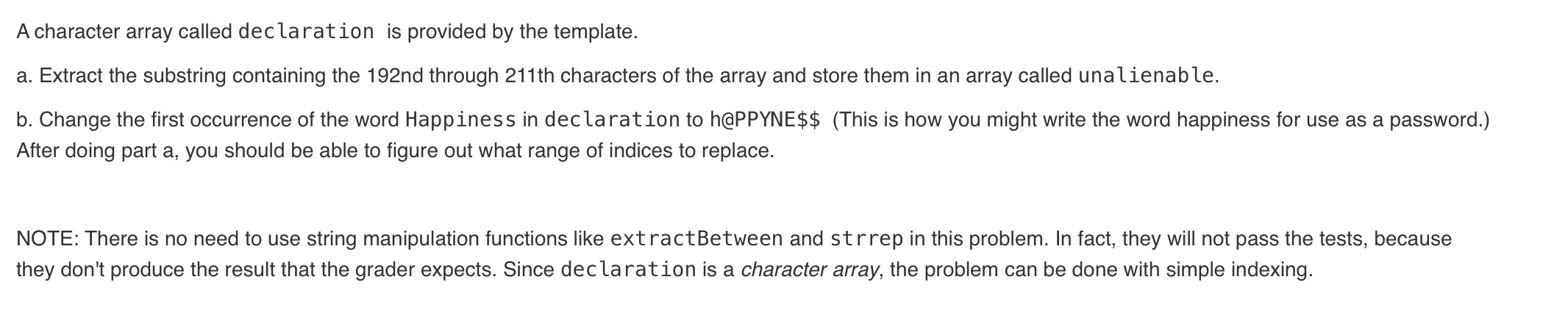 Solved A Character Array Called Declaration Is Provided By