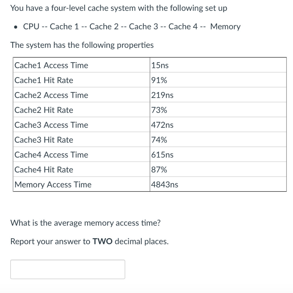 Solved You have a four-level cache system with the following | Chegg.com