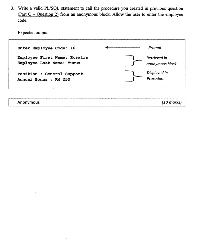 Solved 2. Write a valid PL/SQL statement to create a | Chegg.com