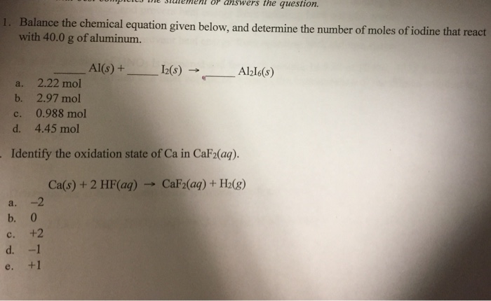 Solved answers the question. Balance the chemical equation | Chegg.com