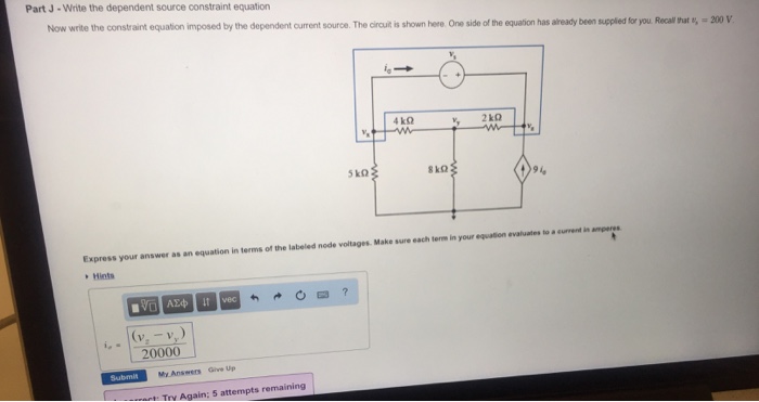 Solved Part H- Write the supemode KCL equation when a branch | Chegg.com