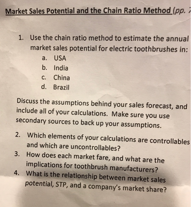Market Sales Potential and the Chain Ratio Method | Chegg.com