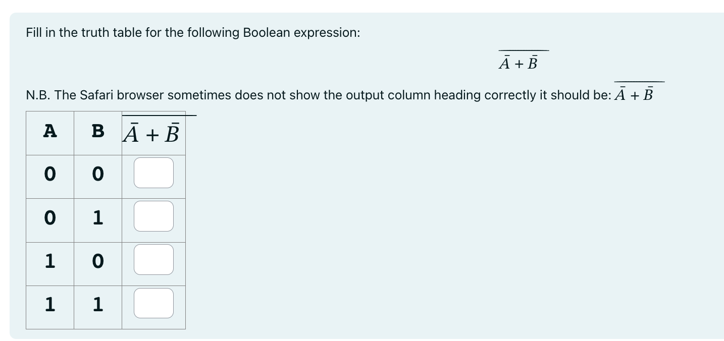 Solved Fill In The Truth Table For The Following Boolean