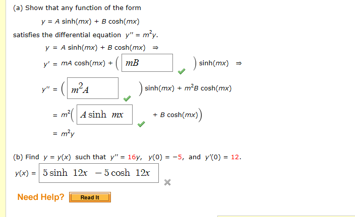 Solved (a) Show that any function of the form y A sinh(mx) | Chegg.com