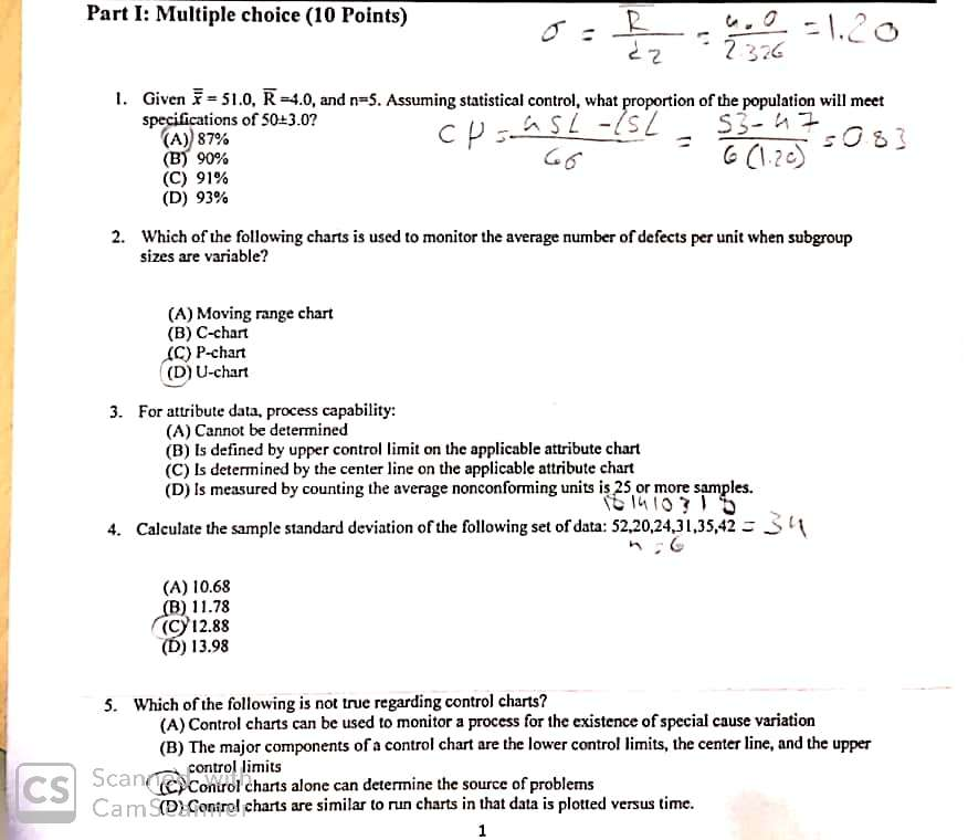 Solved Part I: Multiple choice (10 Points) obo 1. Given = | Chegg.com
