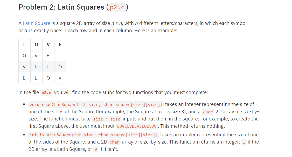 Solved Problem 2: Latin Squares (p2.c) A Latin Square is a | Chegg.com