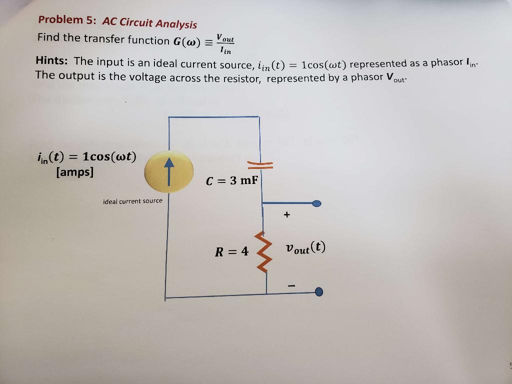 Solved Problem 5: AC Circuit Analysis Find the transfer | Chegg.com