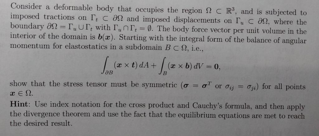 Consider a deformable body that occupies the region | Chegg.com