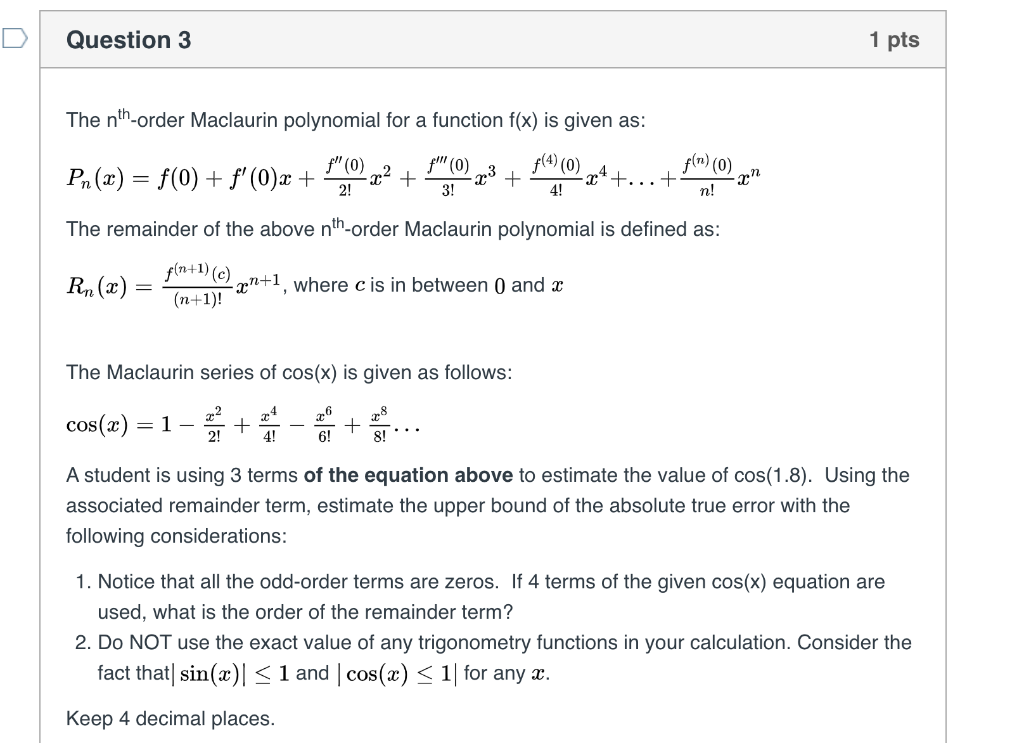 Solved The nth-order Maclaurin polynomial for a | Chegg.com