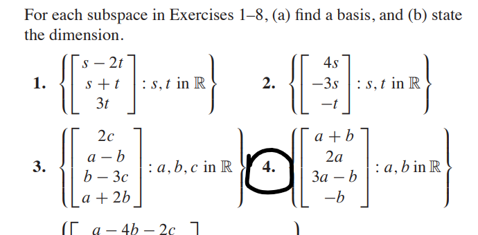 Solved For each subspace in Exercises 1-8, (a) find a basis, | Chegg.com