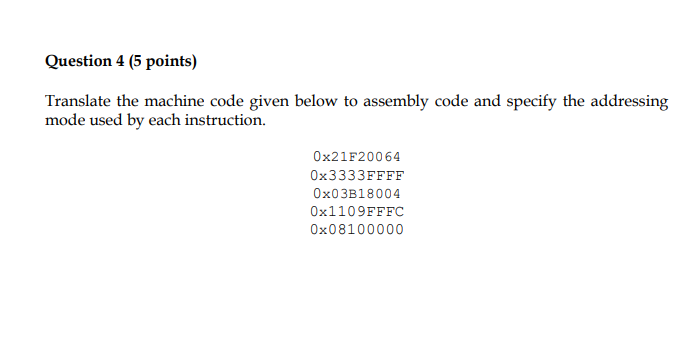 Solved Question 4 (5 points) Translate the machine code | Chegg.com