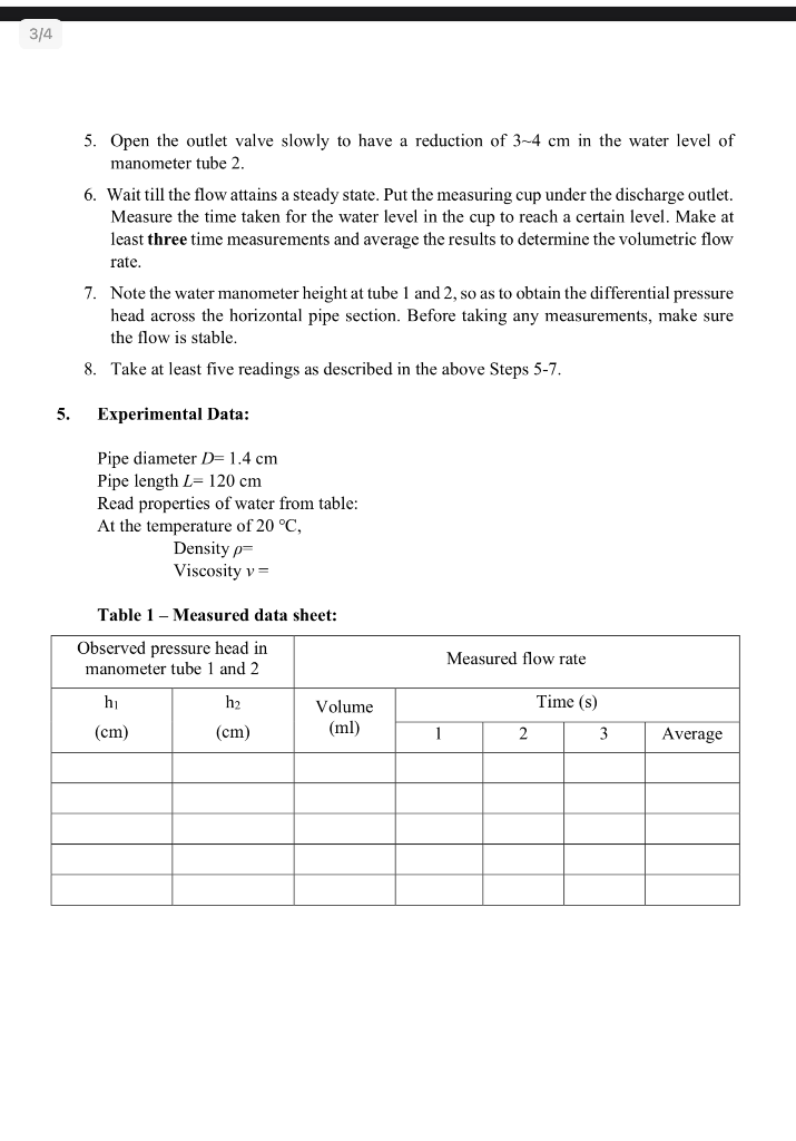 Solved Experiment: Major Head Loss in Pipe 1. Objective: (A) | Chegg.com