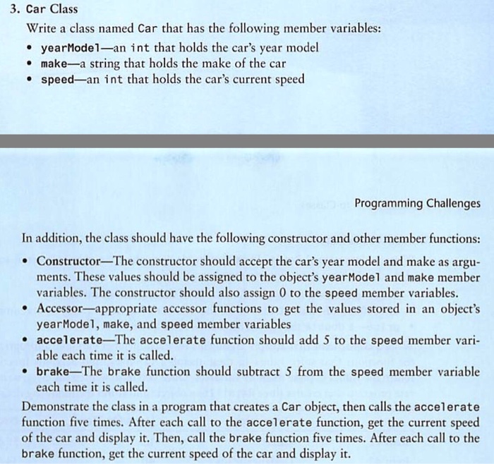 Solved 3. Car Class Write a class named Car that has the | Chegg.com
