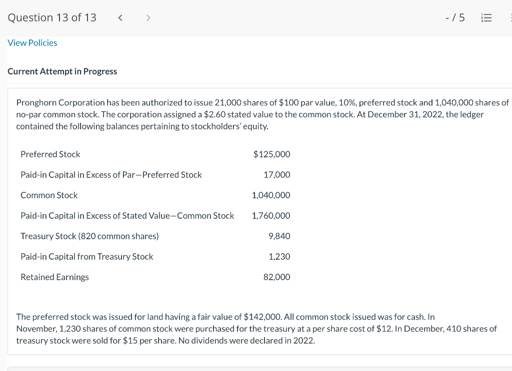 Solved Current Attempt in Progress Pronghorn Corporation has | Chegg.com